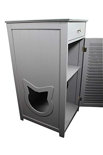 Penn-Plax Cat Walk Furniture: Contemporary Home Cat Litter Enclosure - Storage Drawer, Inner Shelf, and Shutter Style Door - White