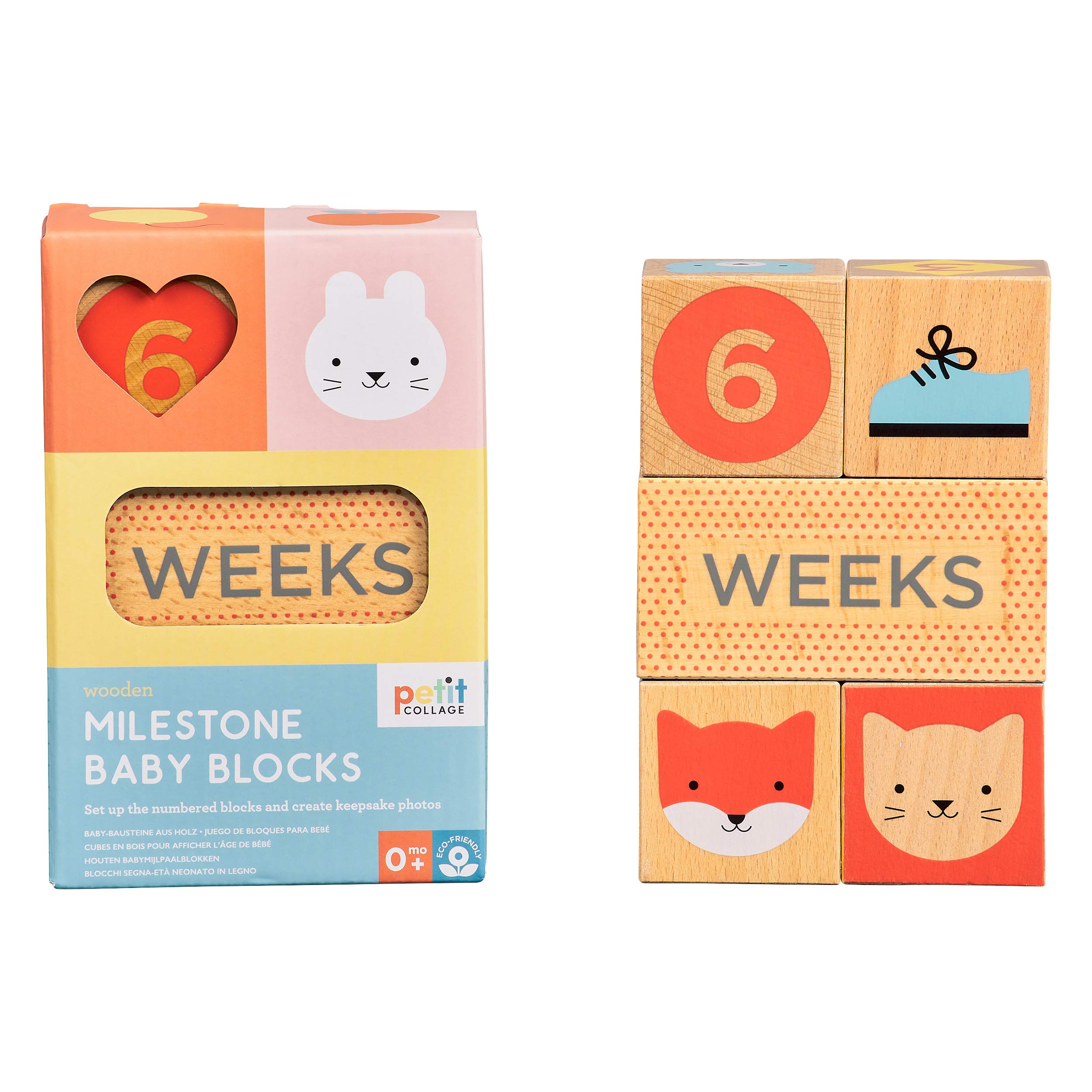 Petit Collage Baby Milestone Blocks Photo Props for Months, Weeks, Years – Numbered Wooden Blocks, Baby Props to Capture Baby’s Growth Over Time
