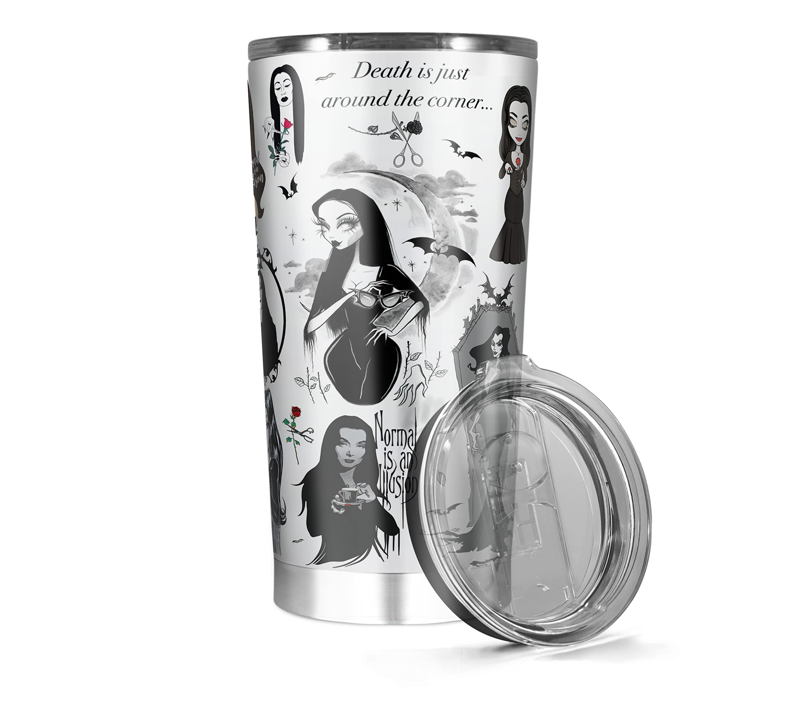 Stainless Steel Insulated Tumbler 20oz 30oz Morticia Hot Funny Travel Cups Addams Coffee Cup Cold Hot Coffee Tea Cup Wine Iced Tea Cup Travel Mug Suit For Home Office Travel