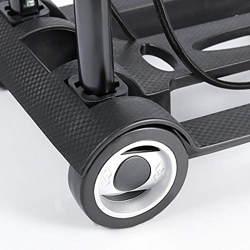 ZOENHOU 25KG 55Lbs Black Folding Hand Truck, Solid Construction Utility Cart, 2 Wheels Luggage Cart with 1 Roll Bungee Cord and 1 Pack Storage Pouch Compact, for Backpack, Travel, Office
