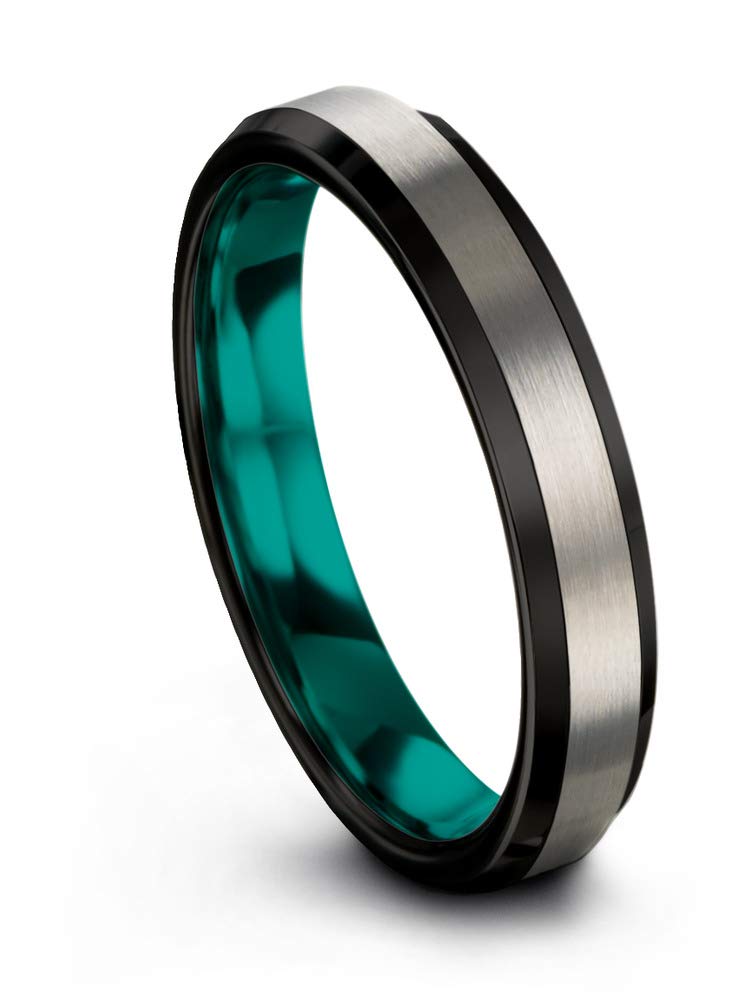 P. Manoukian Tungsten Carbide Wedding Band Ring 4mm for Men Women Teal Interior with Black Grey Exterior Bevel Edge Brushed Polished Comfort Fit Anniversary Size 13