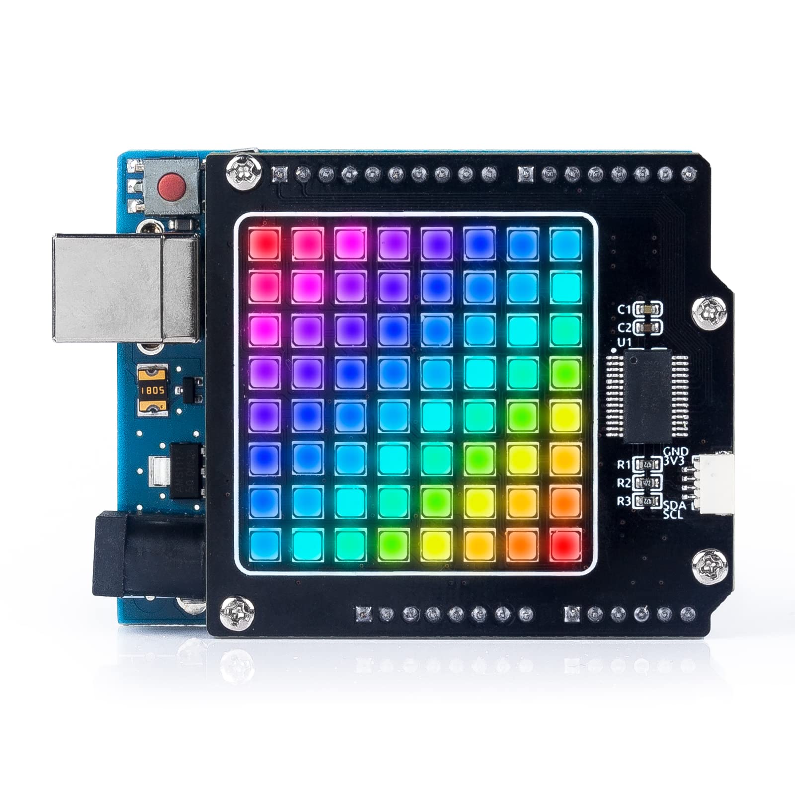SunFounder RGB 8x8 64 LED Matrix Panel Compatible with Arduino Individually Addressable I2C Control 24 bit Color Programmable Led Matrix Shield