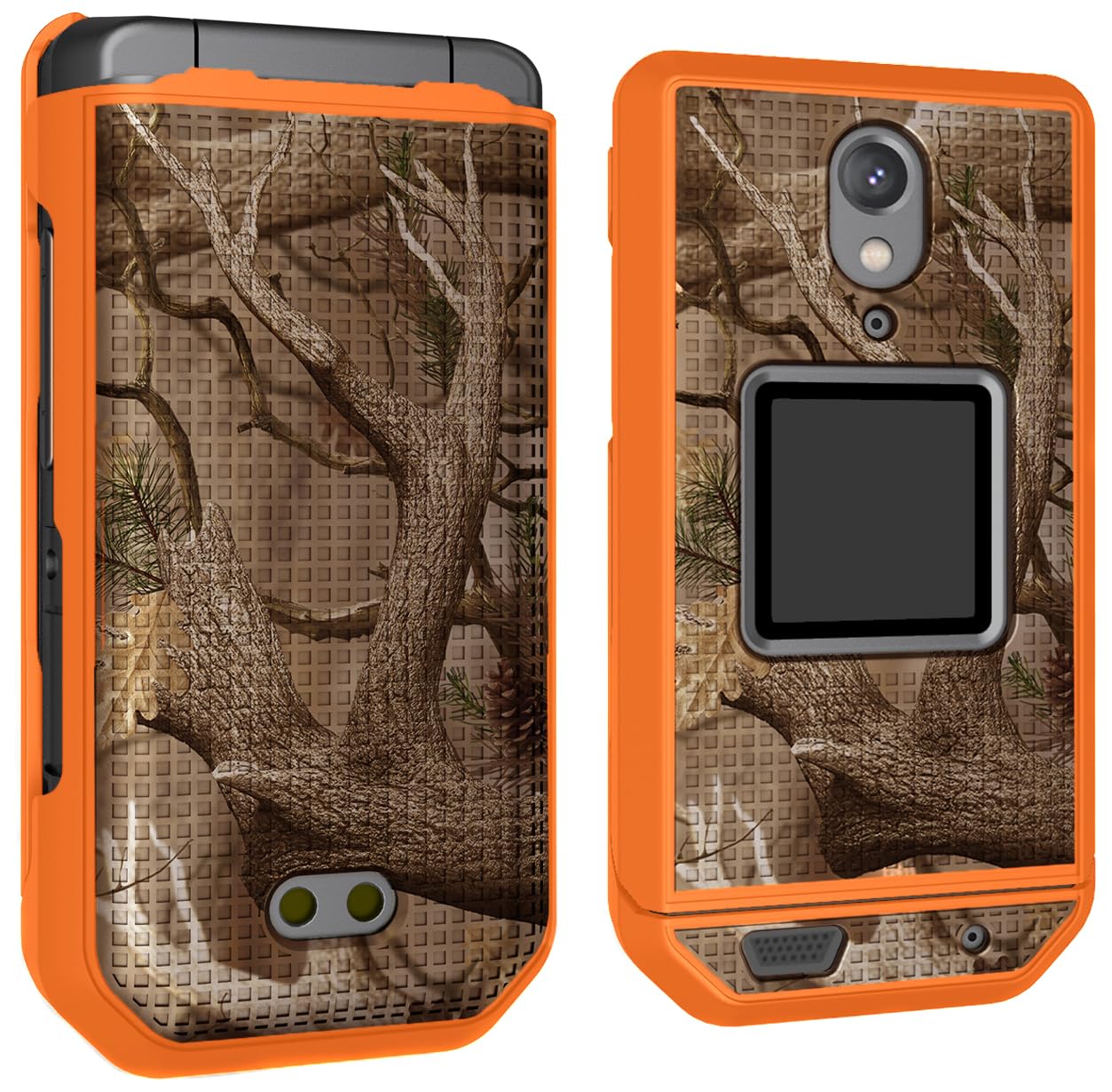 Nakedcellphone Case for CAT S22 Flip Phone, [Hunter Camouflage] Slim Hard Shell Protector Cover - Orange Camo