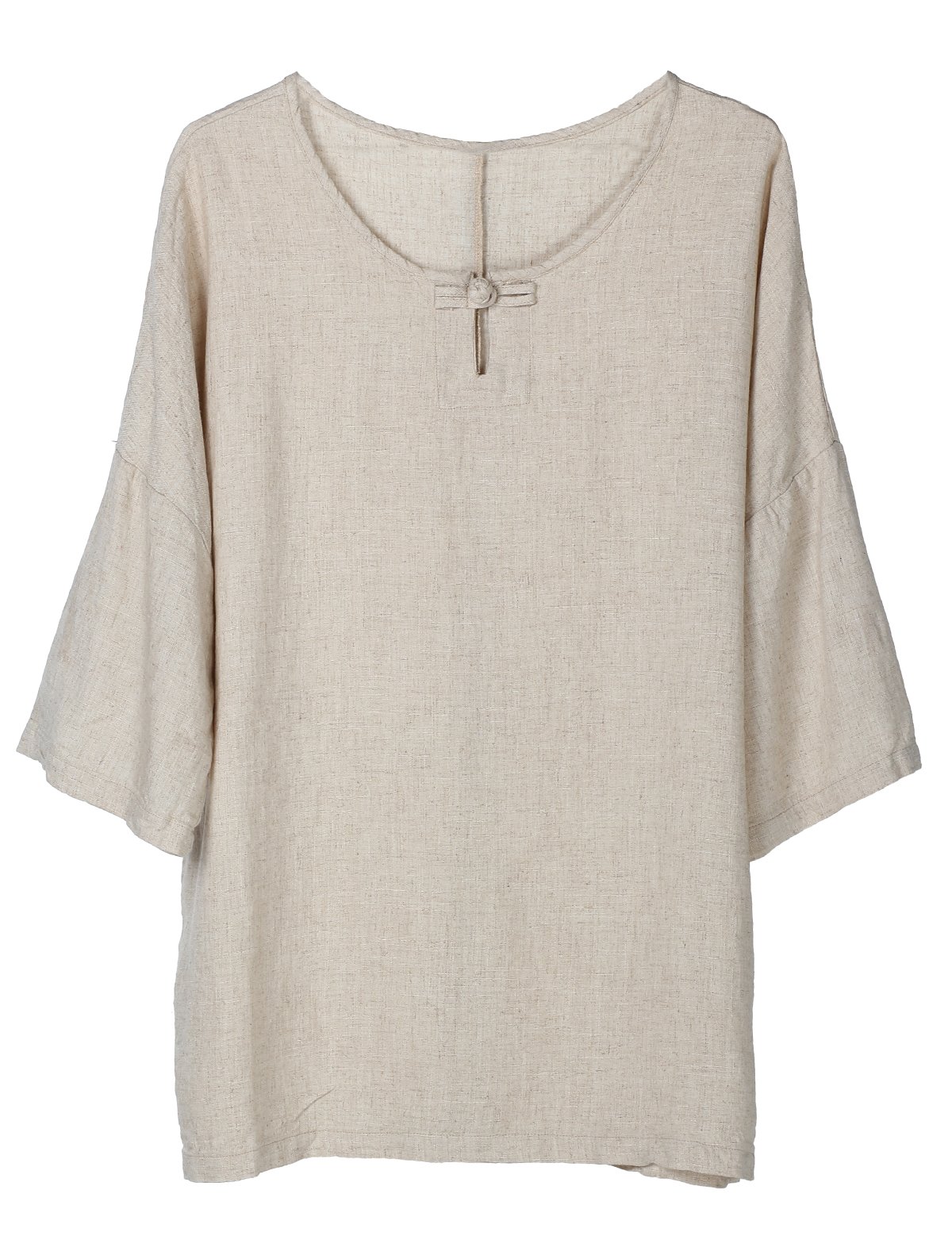 Minibee Women's Elbow Sleeve Linen Tunic Tops Solid Color Retro Blouse Linen L