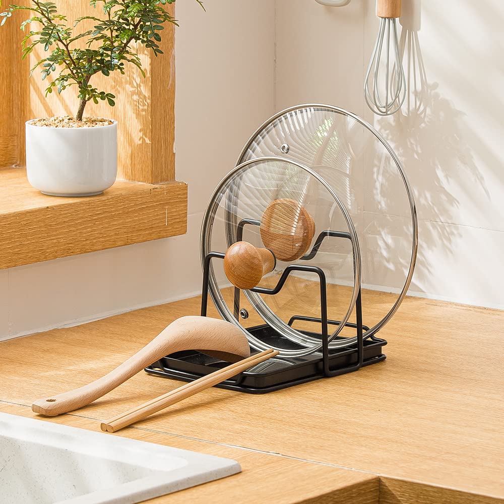 SUNFCON Cutting Board Rack Chopping Board Organizer and Pot Pan Lids Holder Spoon Rest Holder White
