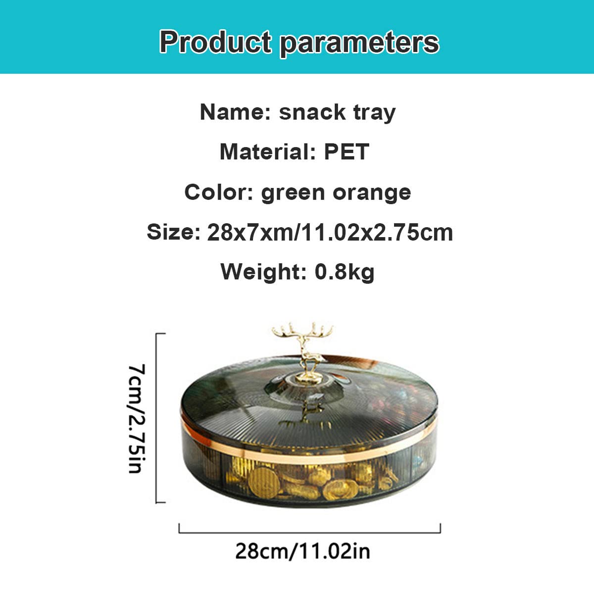 Snack Serving Tray, 5 Compartments Fruit Serving Container, Dry Fruit Snack Relish Tray with Lid, Nut and Candy Serving Tray, for Dried Fruits, Nuts, Candies, Cookies and Fruits