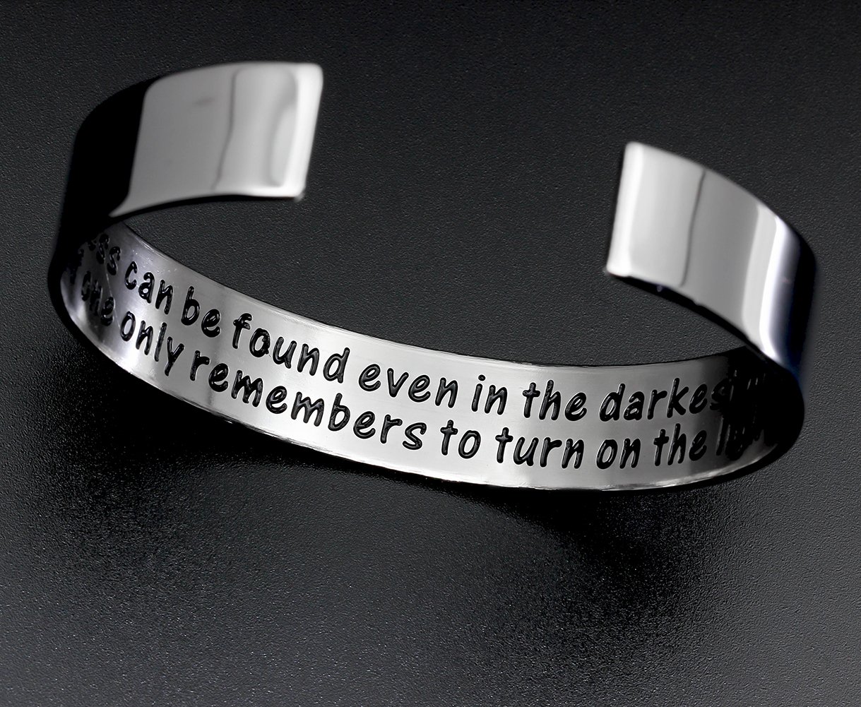 MS.CLOVER Encouragement Gift, Happiness Can be Found Even in The Darkest of Times, If One Only Remembers to Turn On The Light. Message Cuff (Grey)