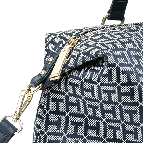 Tommy Hilfiger Womens Jaden Satchel Crossbody HANDBAG, Light Stone/Navy