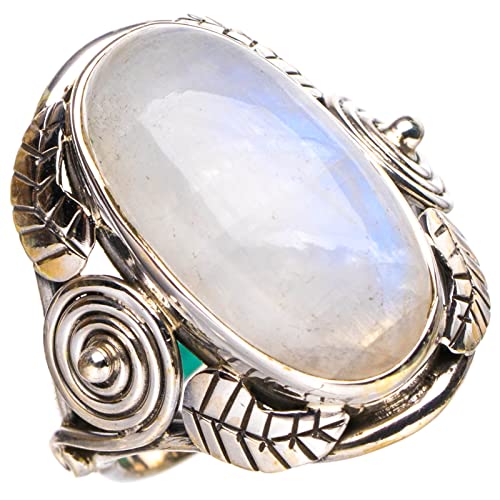 StarGems Natural Moonstone Leaf Handmade 925 Sterling Silver Ring 6.75 E8989