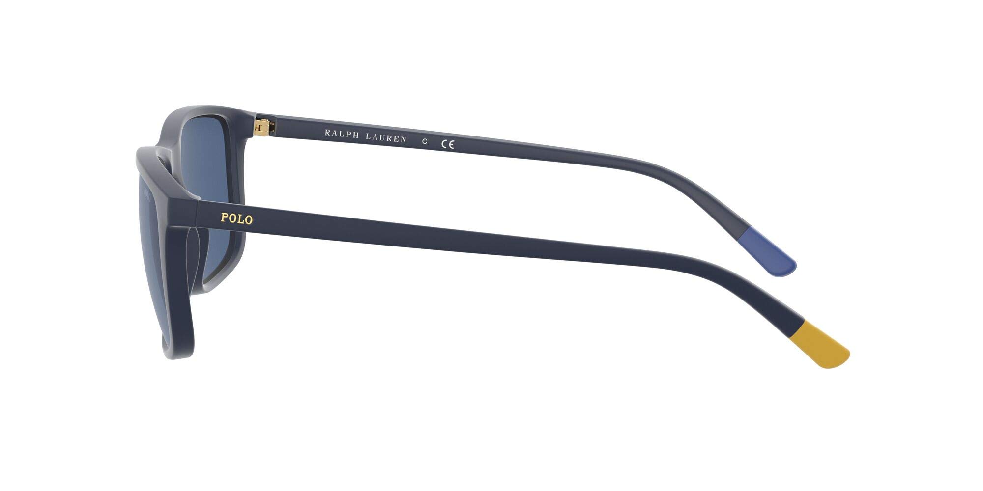 Polo Ralph Lauren Men's PH4171 Rectangular Sunglasses, Matte Navy Blue/Dark Blue, 57 mm
