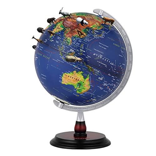 TUFFIOM 13 inch World Globe, Illuminated Spinning Earth Globe Display Nightlight with AR teaching and LED Night Light, Lamp ABS Sphere Wooden Base