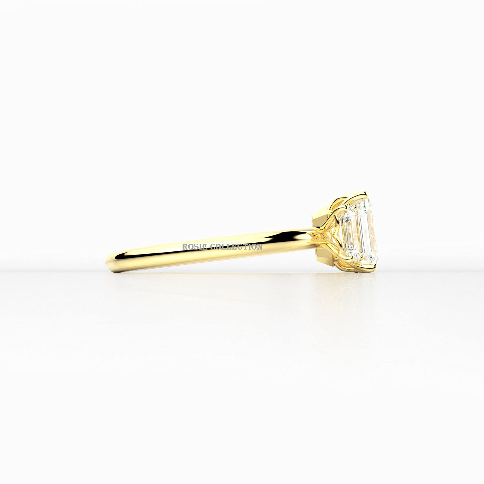 Rosie Collection 3 Stone Emerald Cut Cubic Zirconia 925 Sterling Silver Anniversary Engagement Ring 14K Yellow Gold Over 6