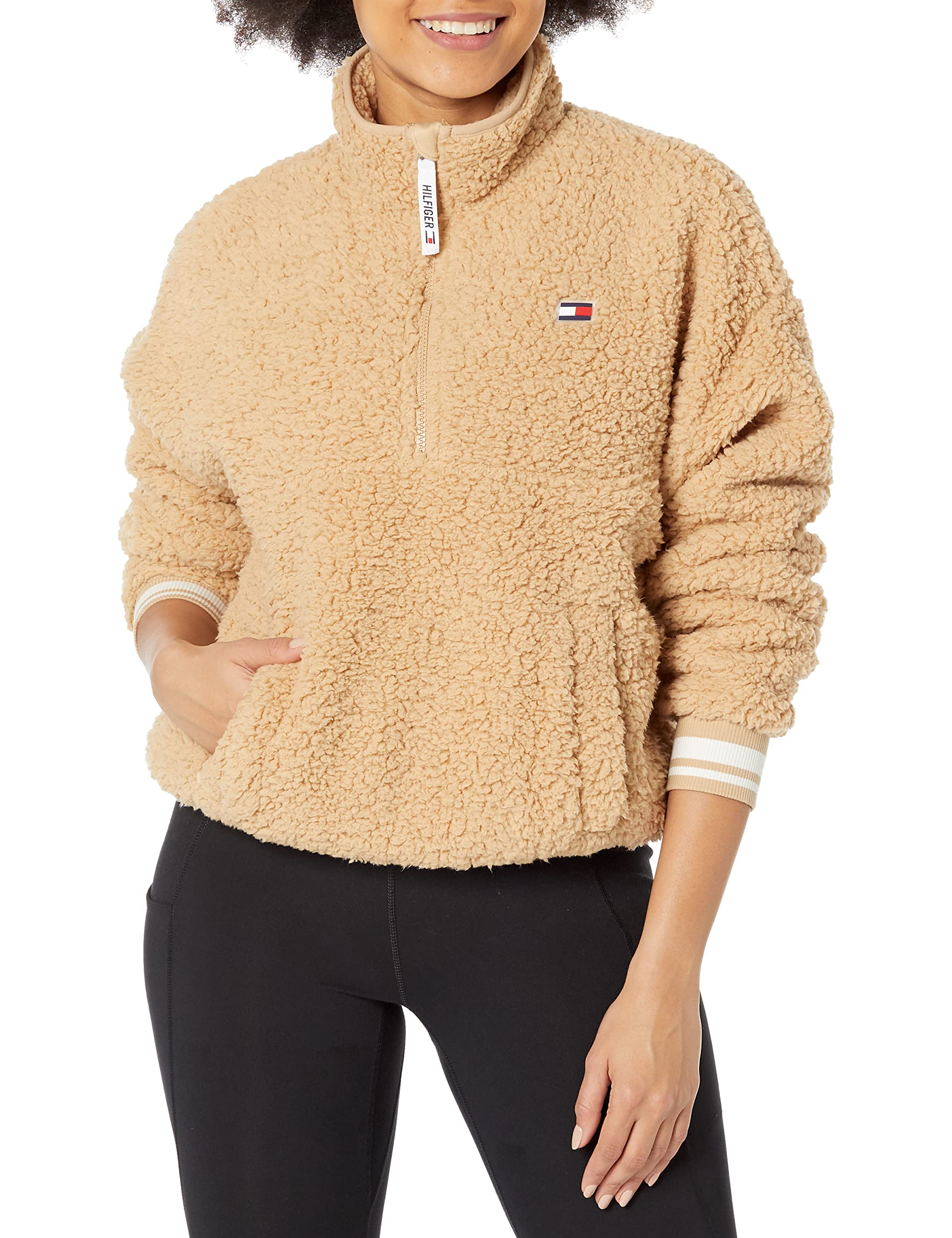 Tommy Hilfiger Sport womens Sport Half-Zip Jacket,Caramel,Large