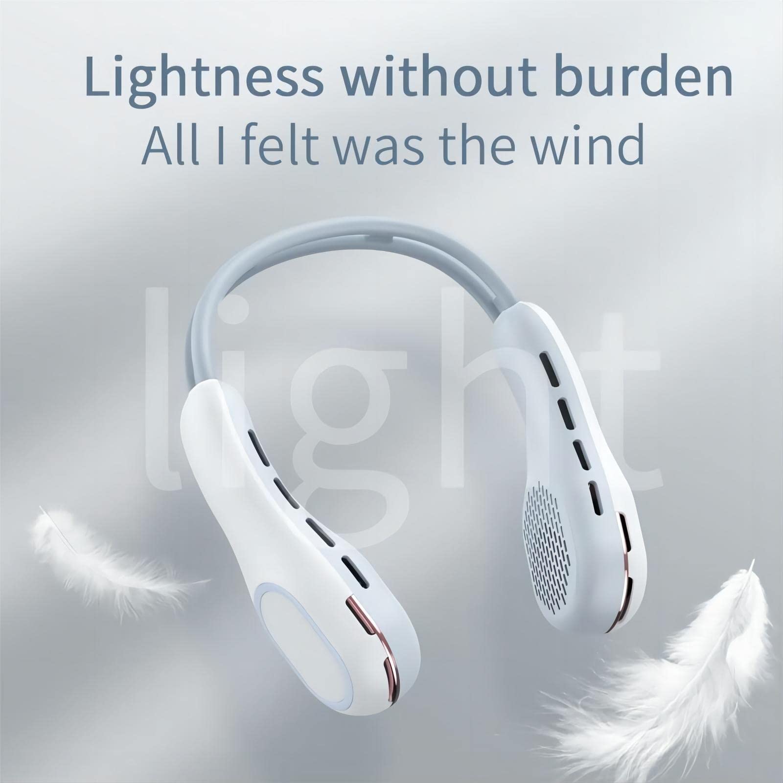 WATCENDY Neck Fan Wearable Hands Free Bladeless Neck Fan LED Colored Light 3 Speed 360ยฐ Wind Direction Adjustment Rechargeable Portable Neck Fan (Lilac purple)