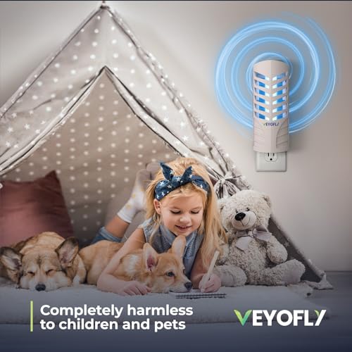 VEYOFLY Fly Trap, Plug in Flying Insect Trap, Fruit Fly Traps for Indoors-Safer Home Indoor- Bug Light Indoor Plug in- Mosquito,Fruit Fly, Gnat Trap, Flea Trap, Bugs- No Odor (1 Device+3 Refills)