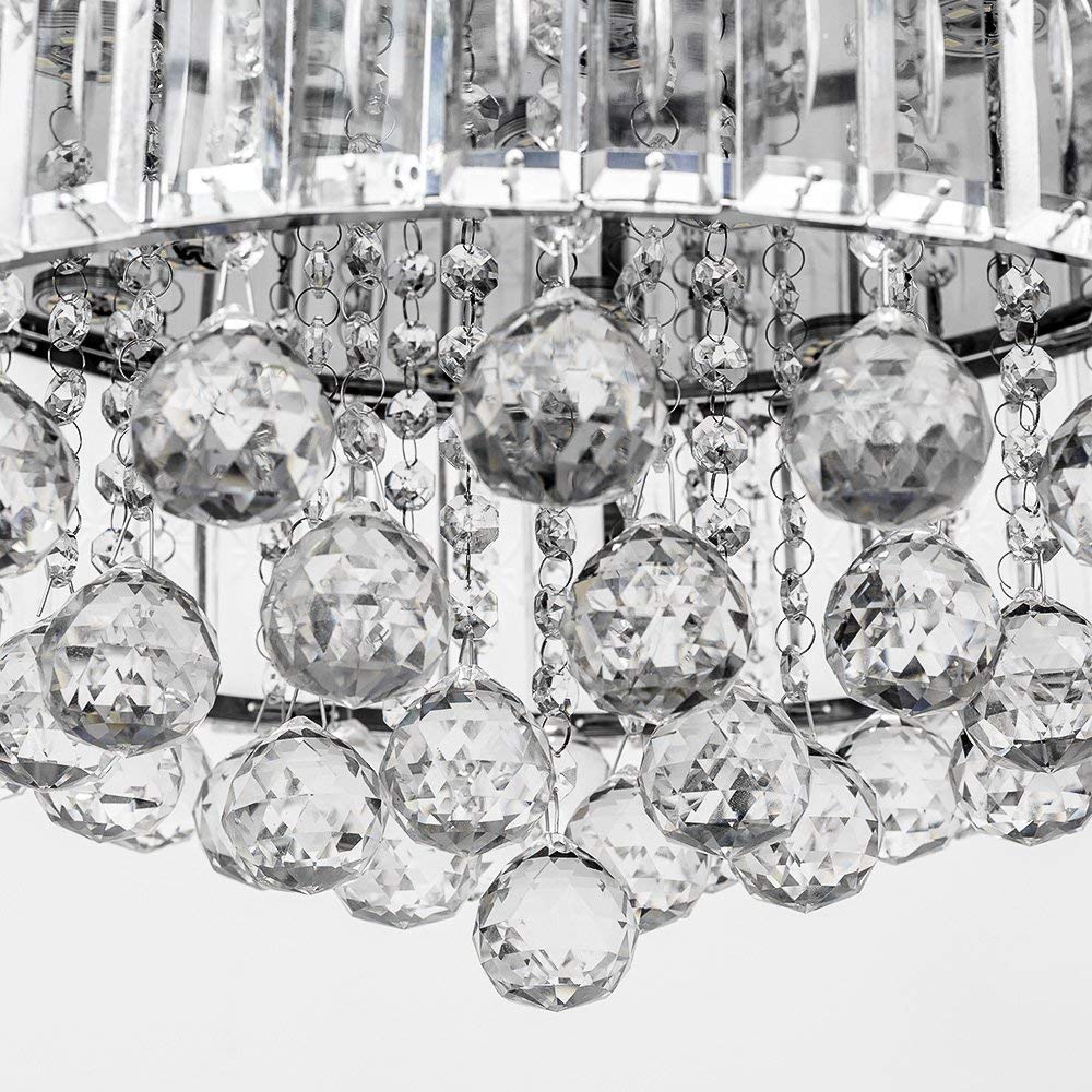 Orillon Modern 42 Inch Crystal Chandelier Fan Light Polished Silver Retractable Hidden Invisible Silent Fan for Indoor Room, Reversible 6-Gear Speed LED 36W, Dual Control-Remote and Wall Control