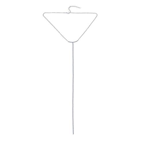 Minimalist Simple Thin Cubic Zirconia Pave CZ Lariat Choker Necklace For Women For Prom For Wedding .925 Sterling Silver Adjustable