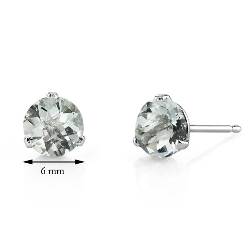 Peora 14K White Gold Green Amethyst Martini Solitaire Stud Earrings for Women, Hypoallergenic 1.50 Carats total, Round Shape 6mm, AAA Grade, February Birthstone, Friction Back