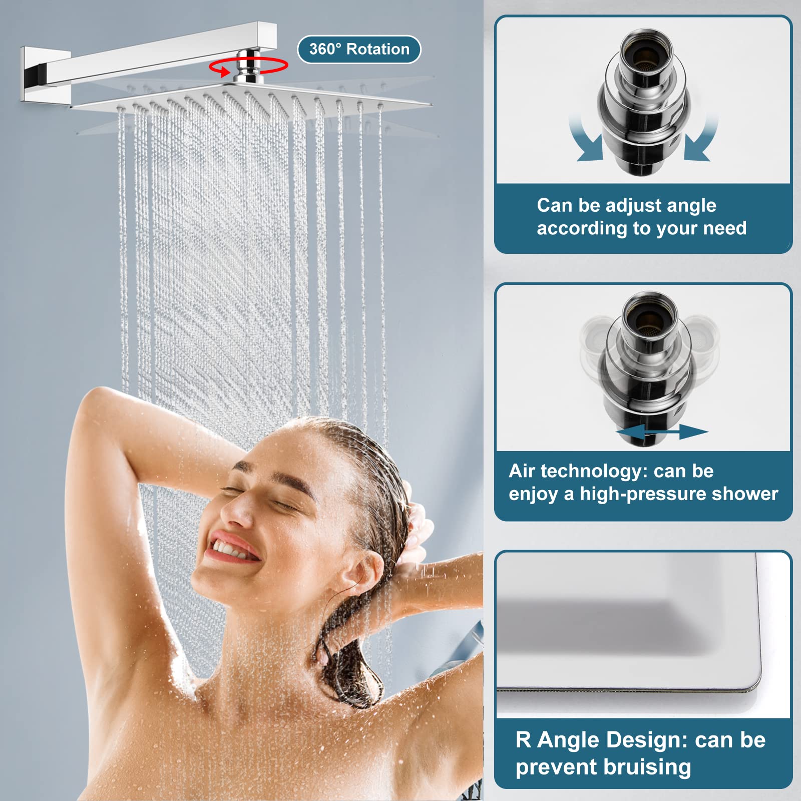Midanya Rain Shower System Tub Shower Faucet Set Square Rainfall Shower Head with Handheld Sprayer and Waterfall Tub Spout Combo,Wall Mount Shower kit,Matte Black 12 Inch