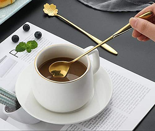 Stainless Steel Tableware Creative Flower Coffee Spoon, Sugar Spoon, Stirring Spoon, Mixing Spoon, Stir Bar Spoon, Tea Spoon, Ice Tea Spoon for Tea, Cake, Dessert Ice Cream Spoon, Set of 4, (Gold - 4)