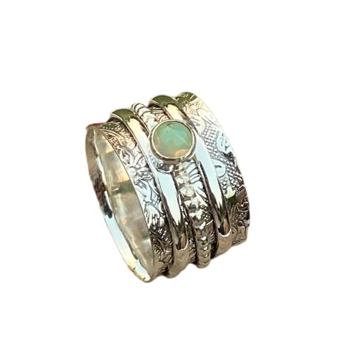 Sterling Silver Spinner Ring, opal ring, Meditation Ring, Handmade Ring, Spinning Ring, Thumb Ring, Fidget Ring, Boho Ring, fiddle spin, (8.5)