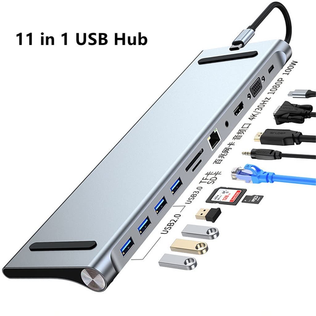 XDCHLK 11 in 1 USB Hub Type C to 4K -Compatible RJ45 SD/TF PD USB2.0 3.0 for Laptop Docking Station Adapter