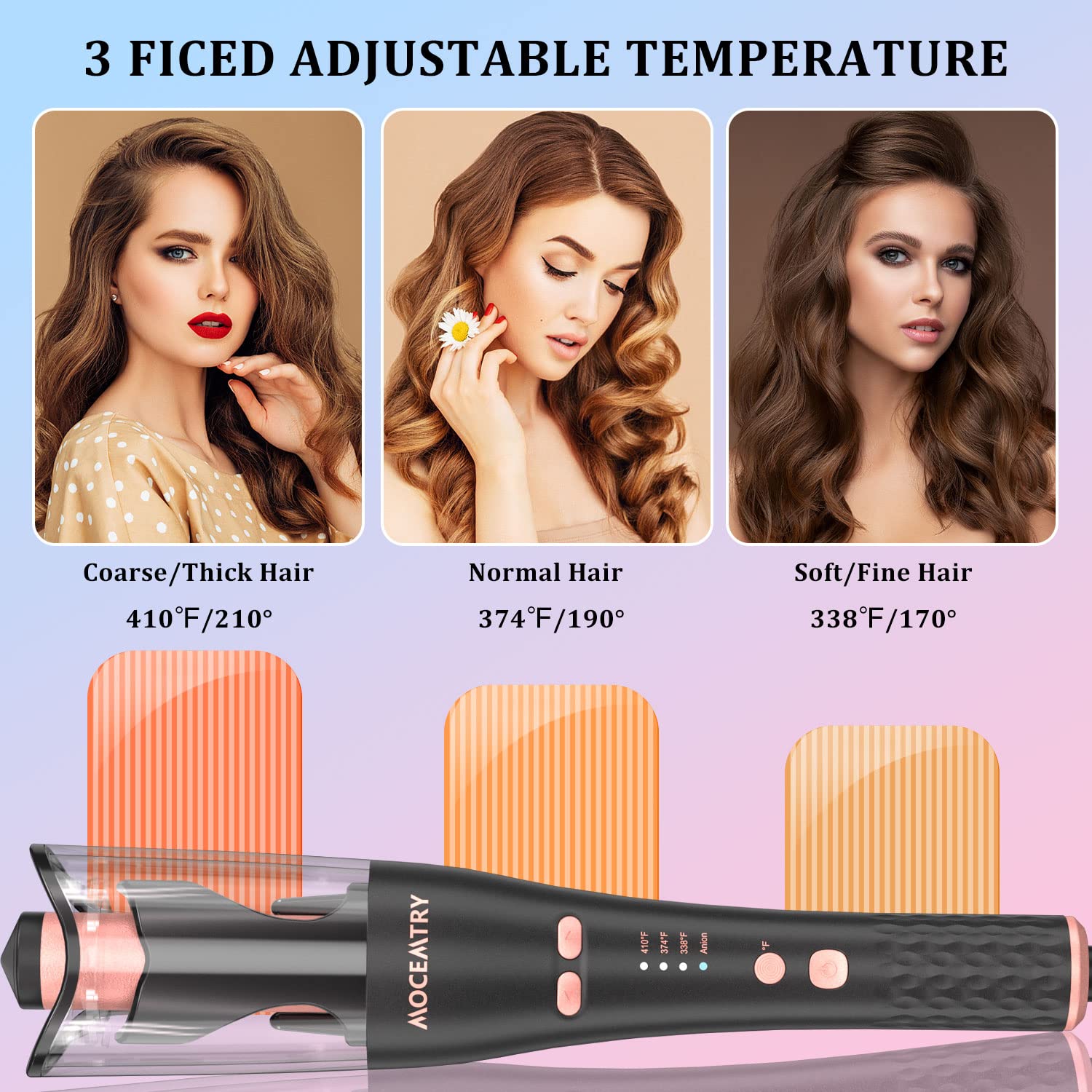 MOCEMTRY Automatic Curling Iron, Hair Curler 1" Ceramic Ionic Barrel Rotating Barrel Curling Wand Fast Heating, Anti-Scald, Smart Anti-Stuck, Auto Shut-Off, Fast Heating for Hair Lasting Styling.