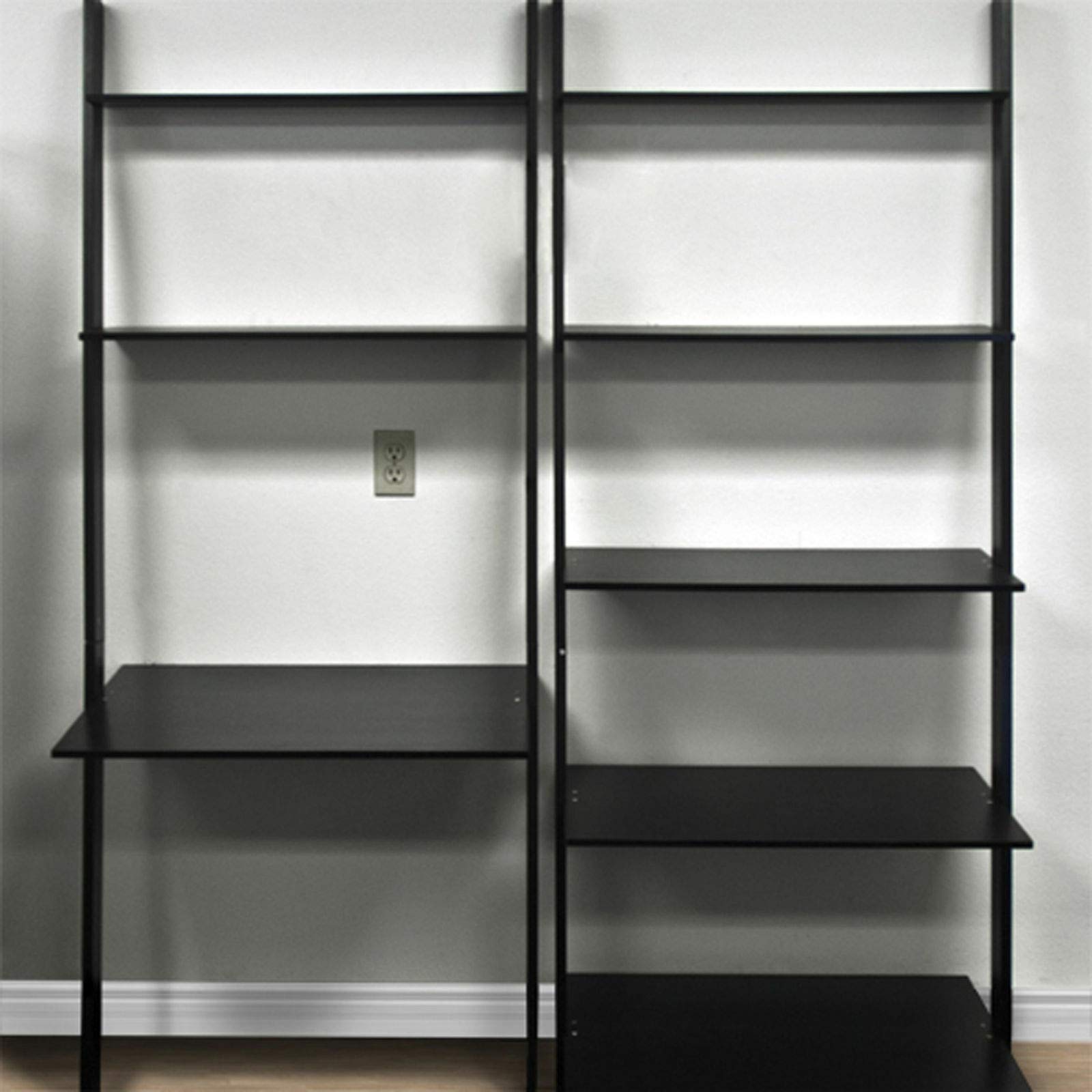 Naphat Shop Black Wood Leaning Shelf Computer Laptop Desk Bookcase Home Office Furniture New