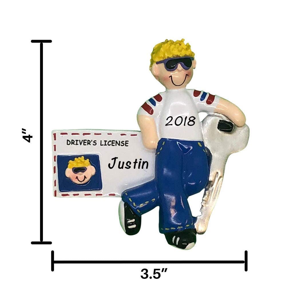 Personalized New Driver Christmas Ornaments 2023 - Fast & Free 24h Customization β Driver's License and Car Key for Boy Blonde Christmas Decorations with Name - Comes Gift-Wrapped