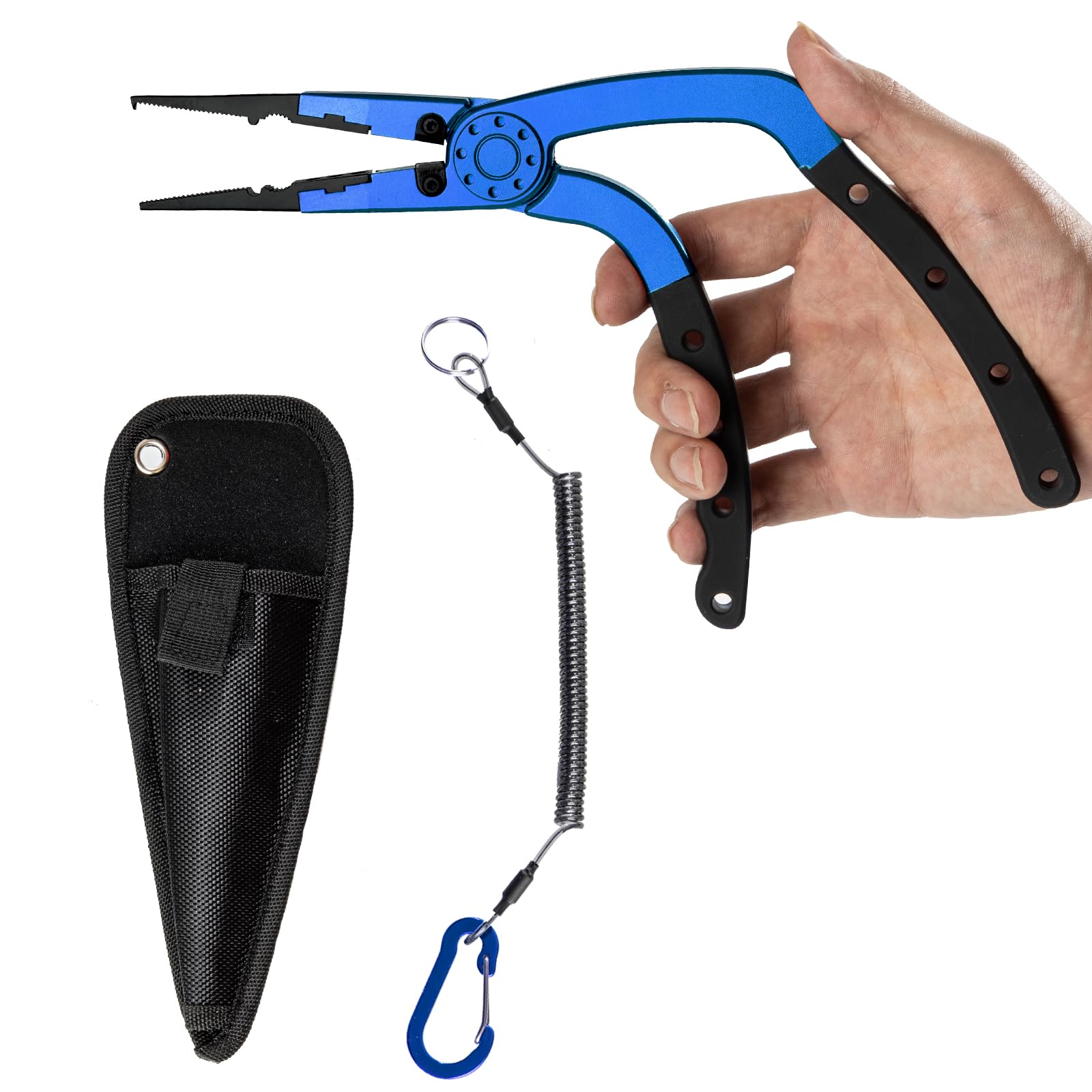Night Cat 9'' Fishing Pliers with Sheath and Lanyard, Long Nose Jaws Braid line Cutters, Saltwater Crimper,Split Ring Openers,Hook Removers, Fishing Tools Gears Rustproof