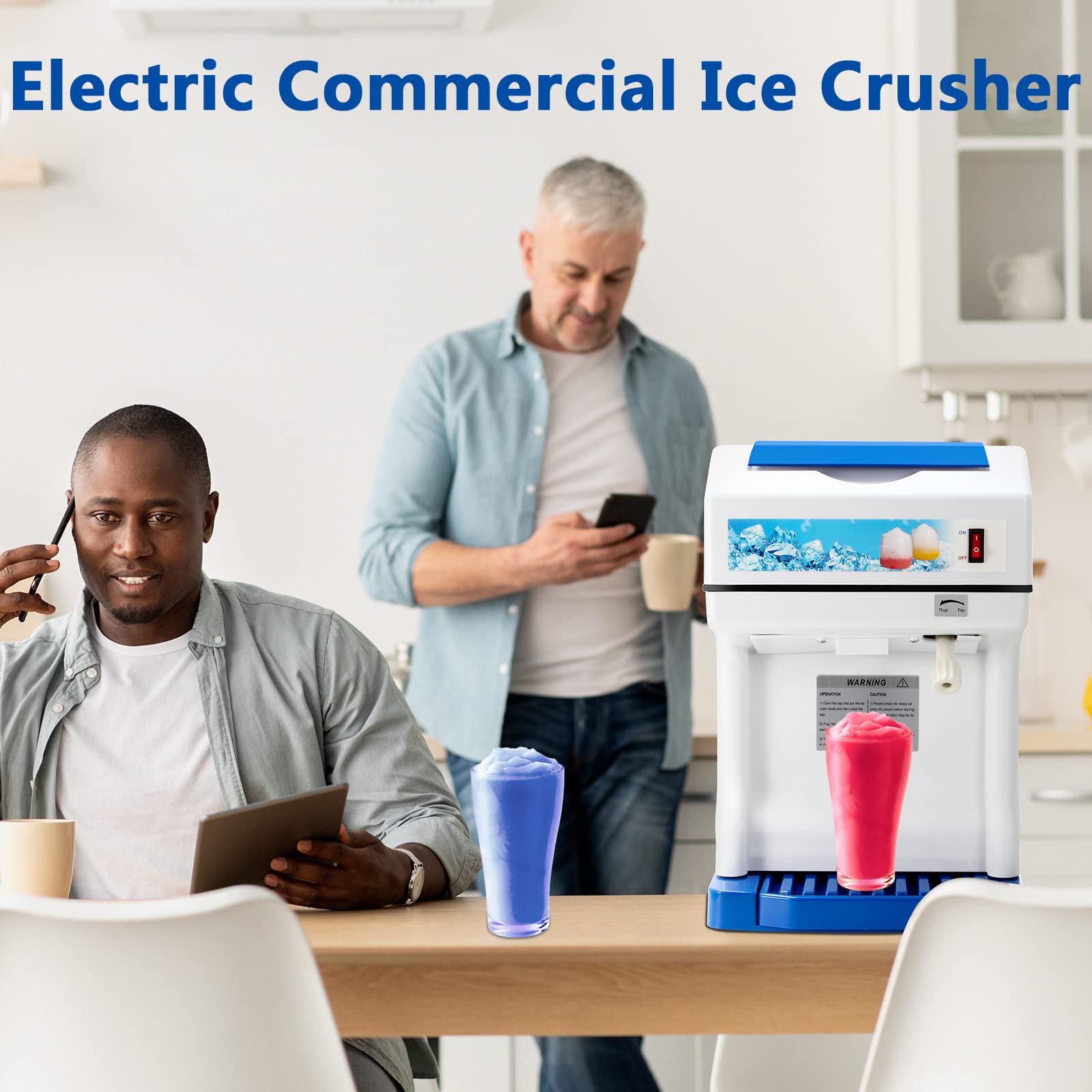 TECSPACE 110V Electric Shaved Ice Machine, 180W Ice Crusher Shaver 529.2 lbs/hr Professional Snow Cone Maker Machine for Home and Commercial Use