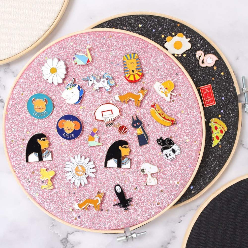 REOVE Wall Hanging Pin Collection Display Stand Enamel Pin Display Holder Display Board, Canvas Leather Embroidery Hoop for Display Pins Buttons Wall Decoration