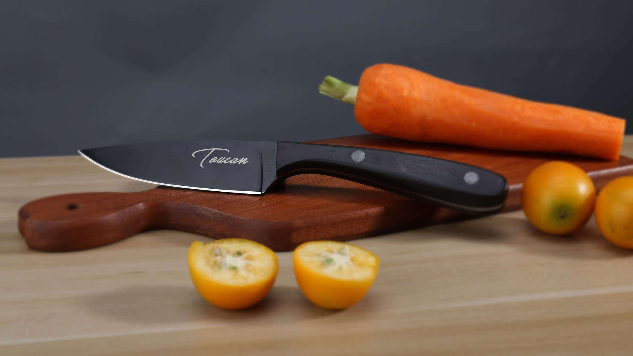 TOUCAN Black Paring Knife β Professional Kitchen Knife for Fruits and Vegetables β Premium Stainless Steel with Ergonomic Handle β 4-inch Blade for Chopping, Cutting, Peeling