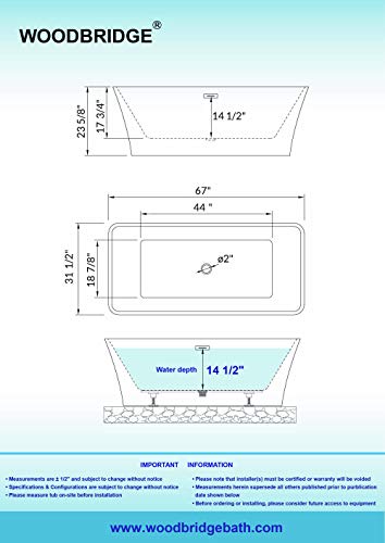 WOODBRIDGE 67" Acrylic Freestanding Bathtub Contemporary Soaking White Tub with Chrome Overflow and Drain,BTS1609 -C-Drain &O