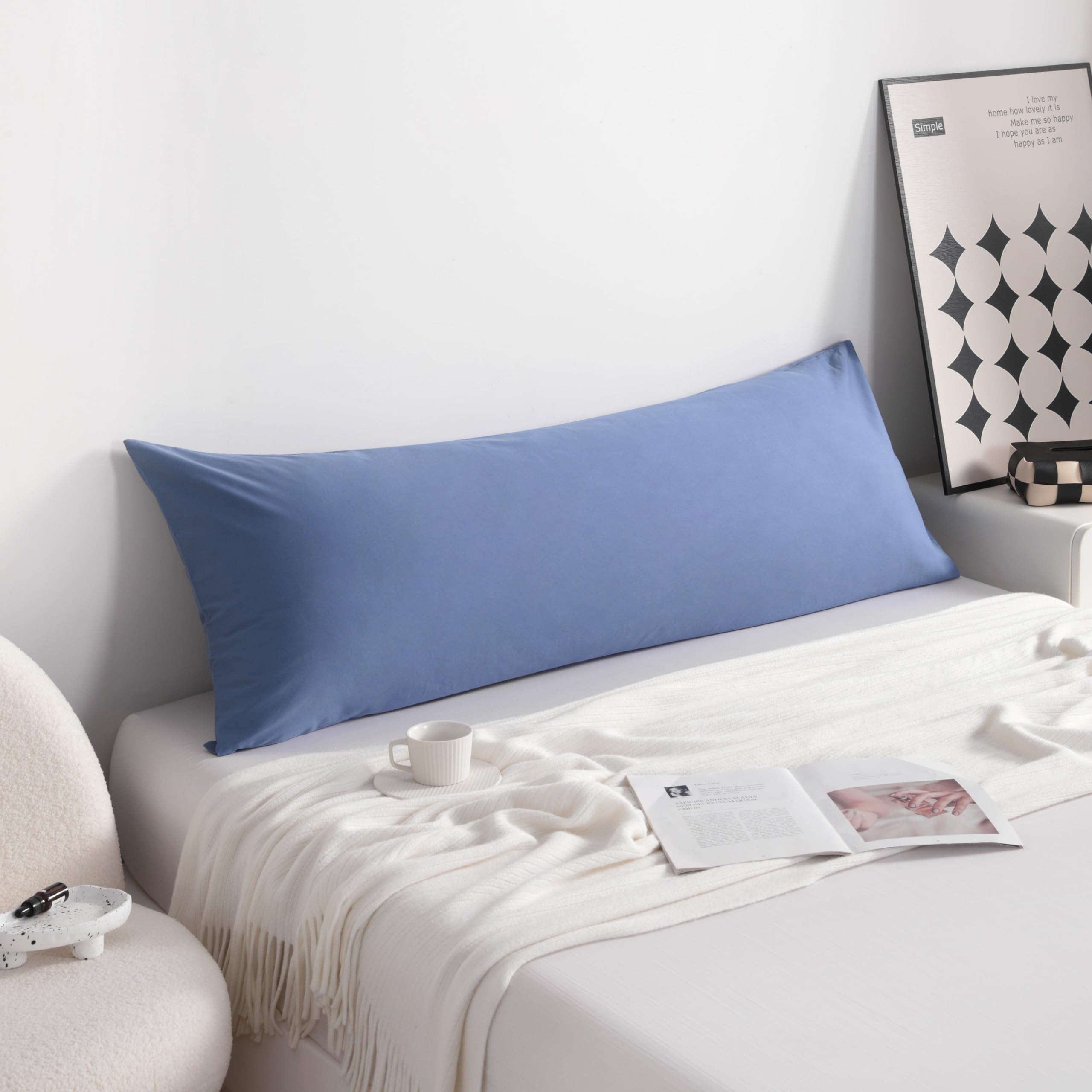 NTBAY Body Cotton Pillowcase - Envelope Closure 20x54 Pillowcase, Breathable and Soft Bed Pillow Case, Denim Blue