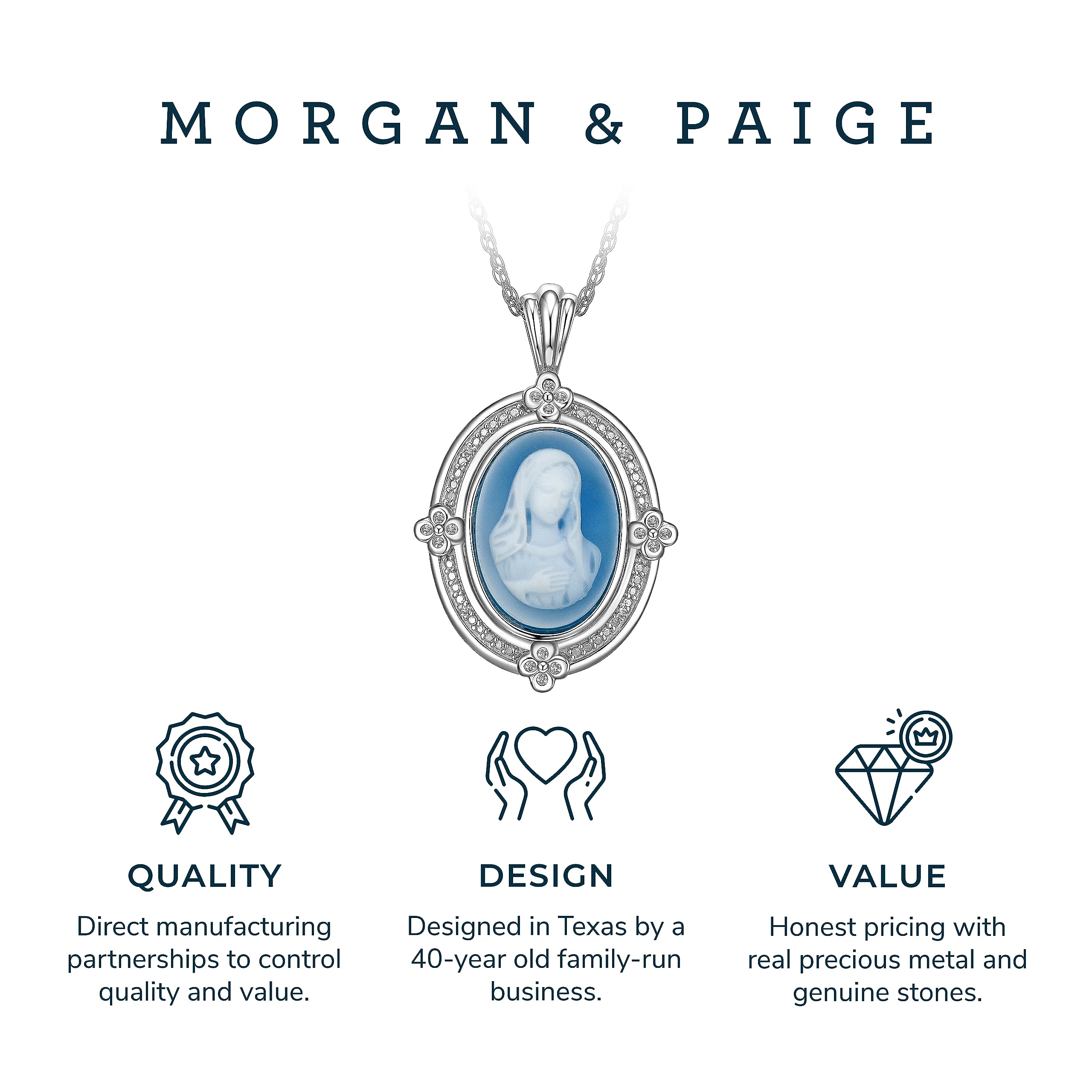MORGAN & PAIGE Cameo Sterling Silver Butterfly Necklace, Rhodium Plated Agate Necklaces for Women