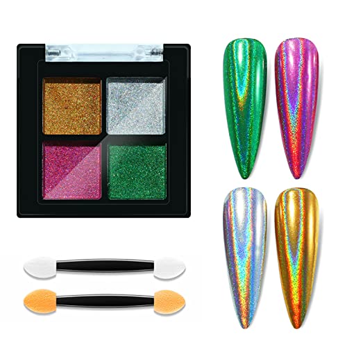 Sunlucky Solid Holographic Laser Powder Holo Golden Silver for Nails Mirror Chameleon Effect Multi Chrome Manicure Pigment Glitter Salon Home Nail Art DIY Decor - Ice Transparent Aurora Nail Powder
