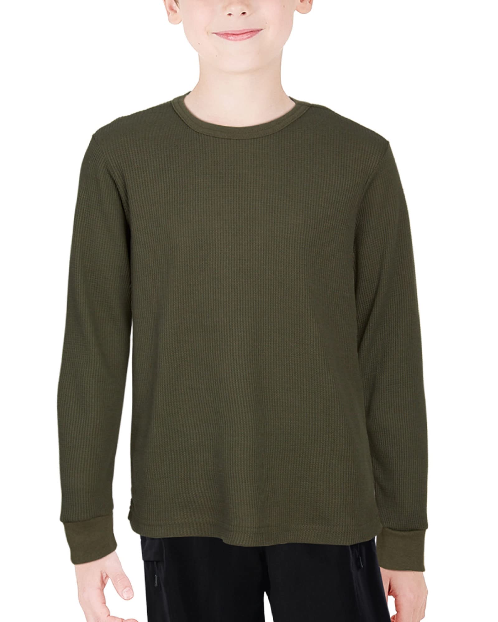 TONY HAWK Boys' T-Shirt - 2 Pack Thermal Waffle Knit Long Sleeve Shirt (Size: 8-16), Size 14/16, Olive/Olive