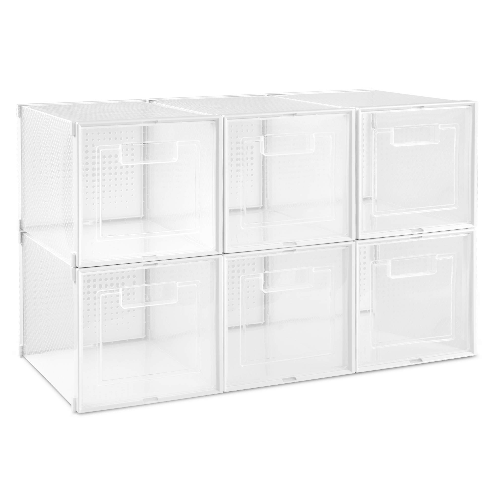 Navaris Shoe Boxes for Heels (Set of 6) - Clear Stackable Transparent Plastic Storage Box Organizer Unit for High Heel Shoes - 13.1" x 8.9" x 8.3"