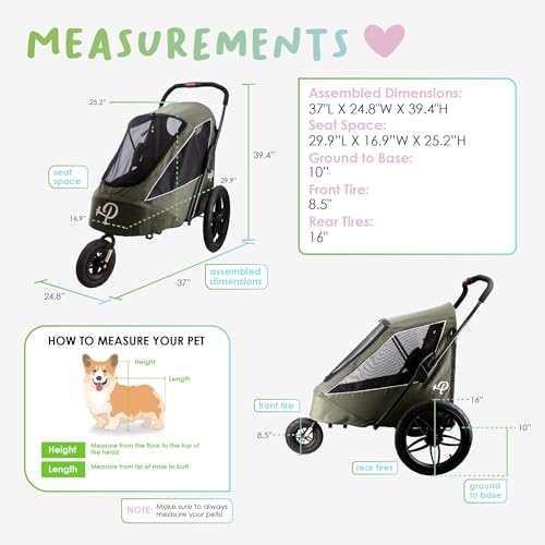 Petique Breeze Jogger, Dog Cart for Medium Size Pets, Ventilated Pet Stroller for Cats & Dogs, Black