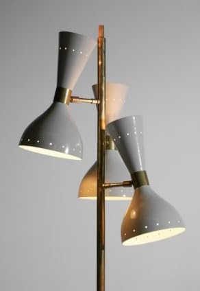 Modern & Stylish Italian Marble Base Modern Mid Century Brass Floor Lamp 3 White Diabolo Stilnovo Style with Intricate Detailing (E-12 USA)