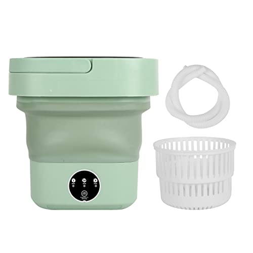 Portable Washing Machine, 6.5L 3-Speed Adjustment Mini Foldable Washer with Drain Basket USB Compact Outdoor Washing Machine for Underwear, Sock, Suitable for Travel, Camping,Apartments（Green)