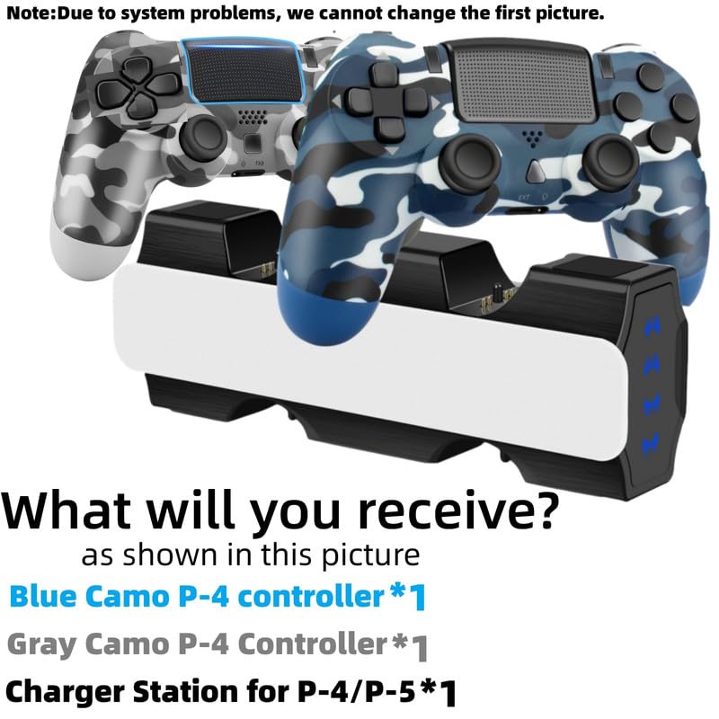 Number 2 Pack Controller for PS4 Controller,forajoy Gaming Controller for Playstation 4 Controller with Charging Station,Remote Control with PS4 Controller Charger,Camo Gray+Camo Blue+Charger Station