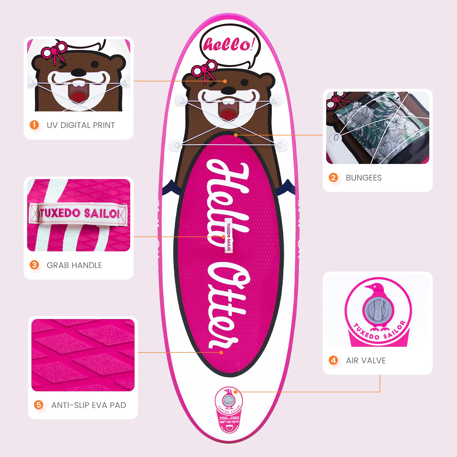 Tuxedo Sailor Inflatable Paddle Boards 7'8"×30"×4" SUP Kids Stand Up Paddle Board Ultra Light with Fins, Adj Paddle, Leash, 10L Dry Bag, Pump, Backpack
