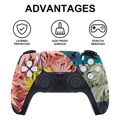 Weed Leaves Colorado Flag Full Protective Skin Cover Design Wrap Decal Sticker Compatible with PS5 Digital Edition Console and Controller