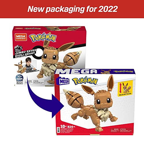 Mega Pokémon Building Toys Set Jumbo Eevee with 824 Pieces, Articulated and Poseable, 11 Inches Tall, for Kids (Amazon Exclusive)