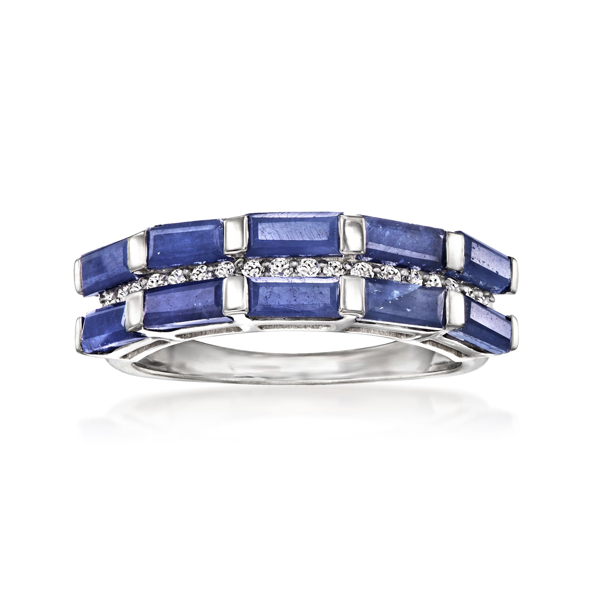 Ross-Simons 3.30 ct. t.w. Sapphire and .20 ct. t.w. White Topaz Ring in Sterling Silver. Size 8