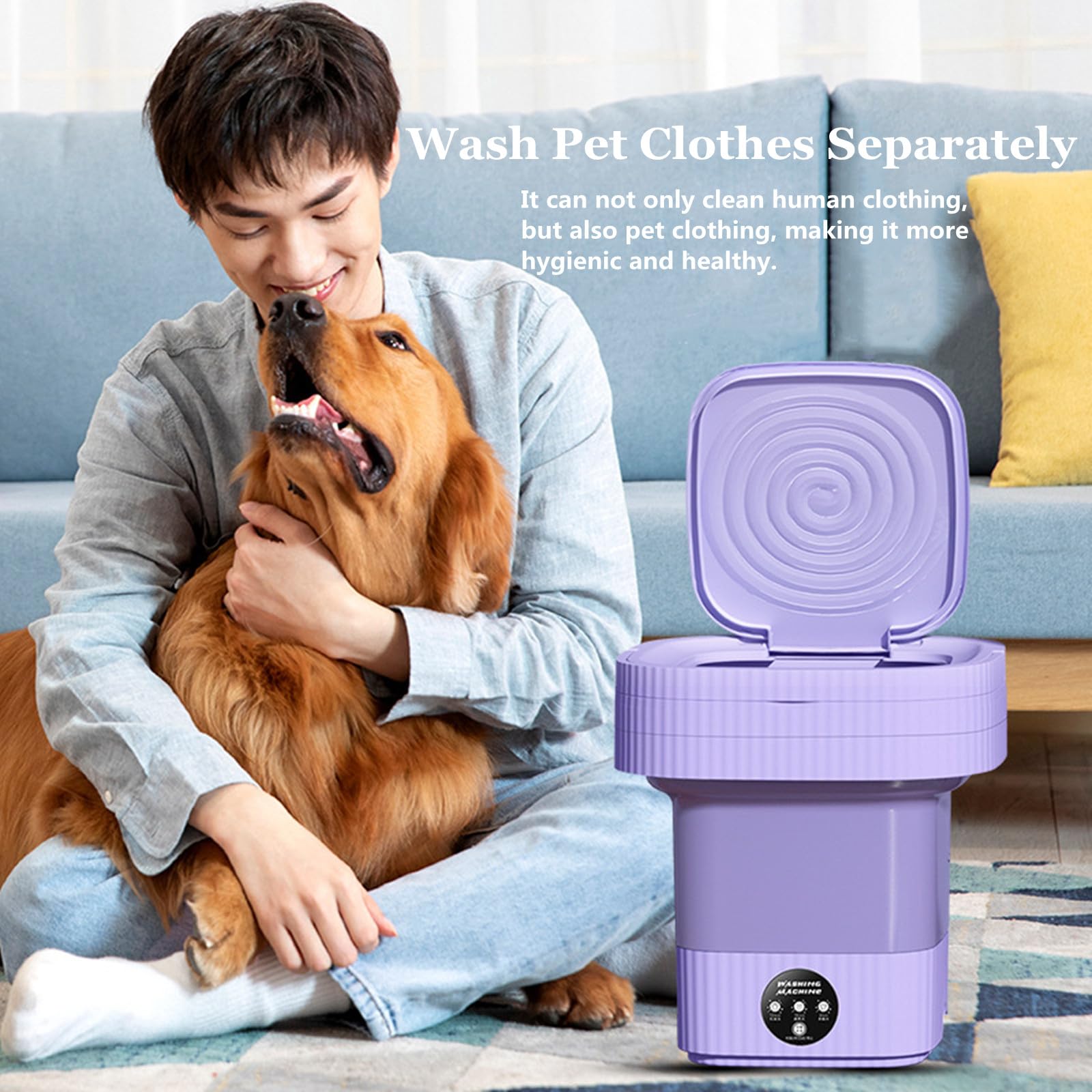 Portable Washing Machine,High Capacity Mini Washer with 3 Modes,Foldable Deep Cleaning Half Automatic Washt Suitable for Washing Small Pieces of Clothing, Baby Clothes,Underwear,Socks(Purple)