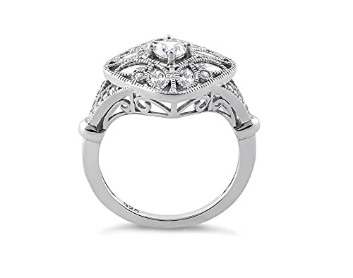 Sterling Silver 925 Women Wedding Ring - Round Cut CZ Bridal Flower Ring Elegant Women Jewelry (8)