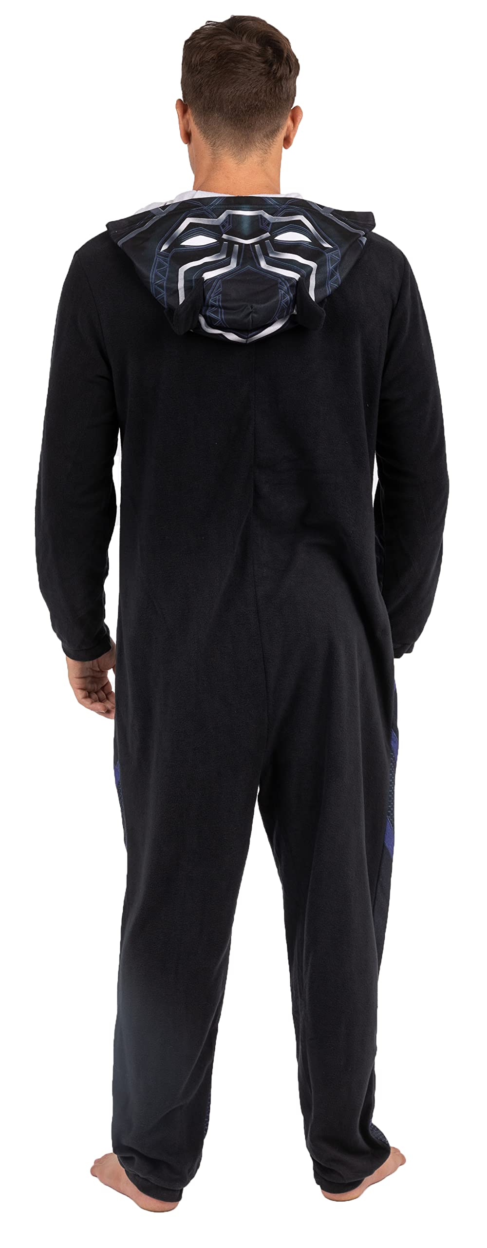 Marvel Men's Hooded One Piece Pajama, Black Panther Union Suit, S